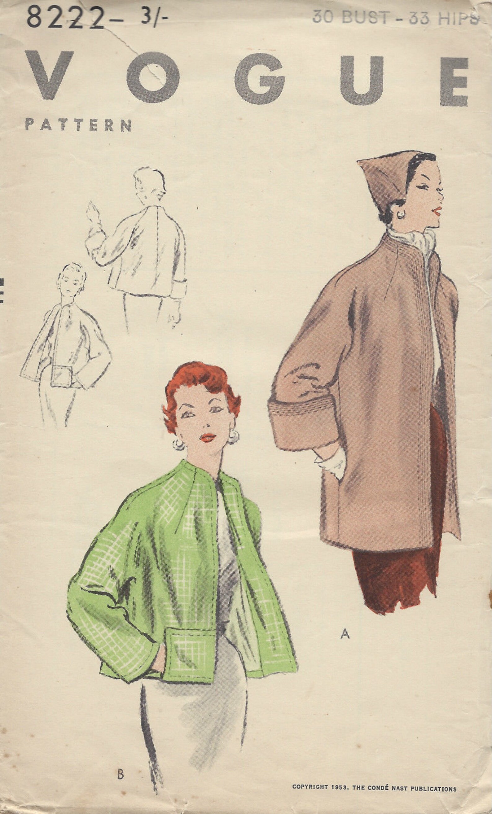 1953 Vintage VOGUE Sewing Pattern COAT B30 E1227 Vogue 8222 - Etsy