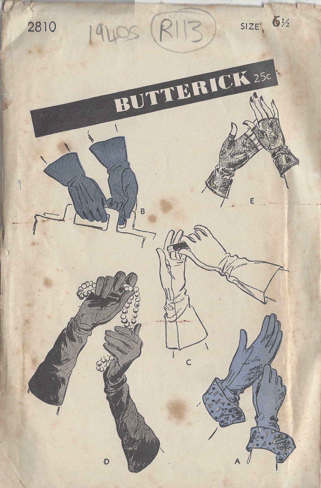 1940s Vintage Sewing Pattern GLOVES S6 1/2 (R113) Butterick 2810 - Etsy