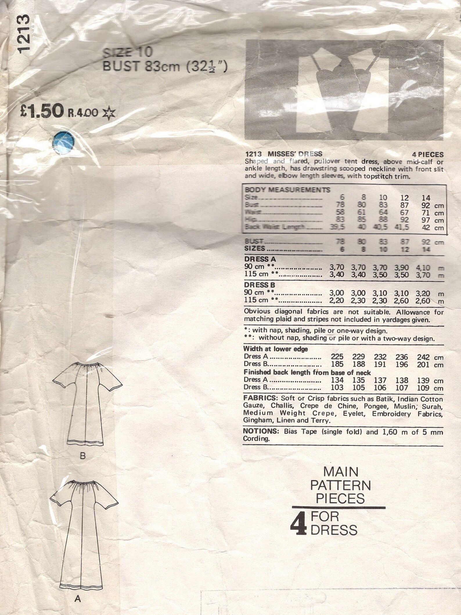 1975 Vintage VOGUE Sewing Pattern B32 1/2in DRESS (2179) Carol Horn ...