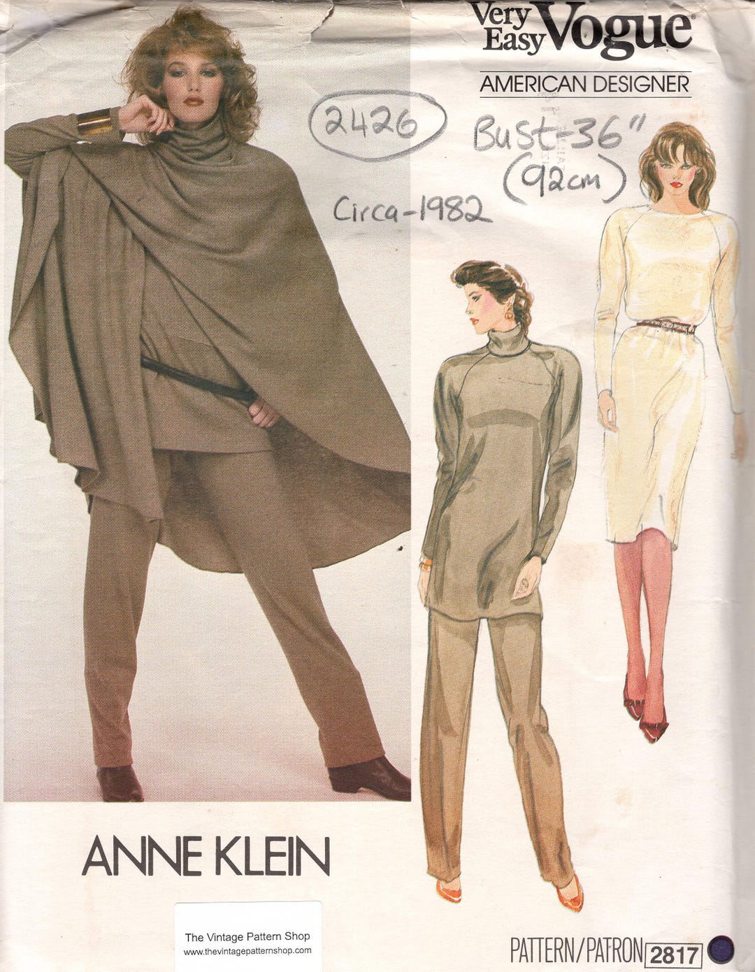 1982 Vintage VOGUE Sewing Pattern B36″ Dress, Poncho, Pants & Tunic ...