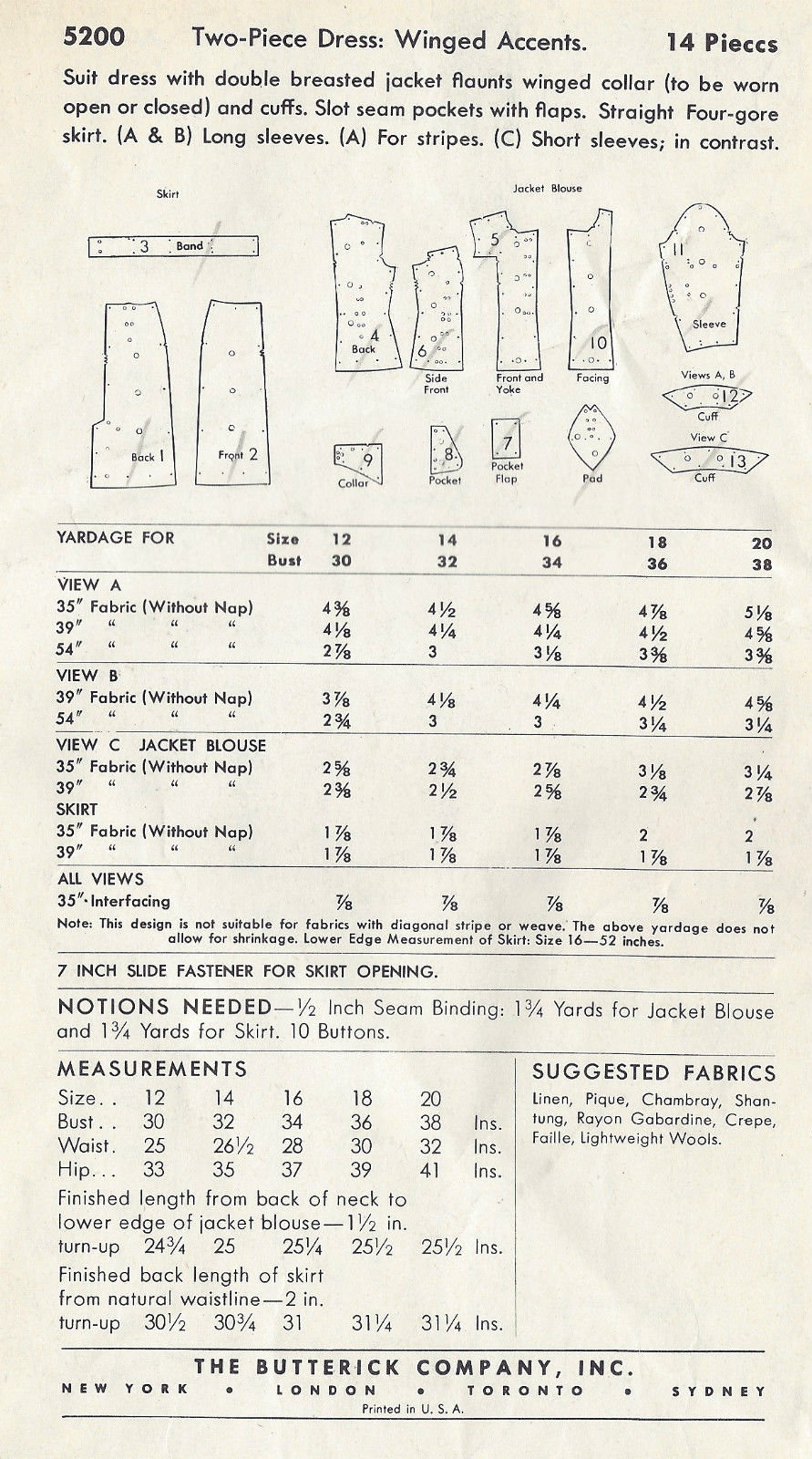 1940s Vintage Sewing Pattern B32 TWO-PIECE DRESS 1532 - Etsy