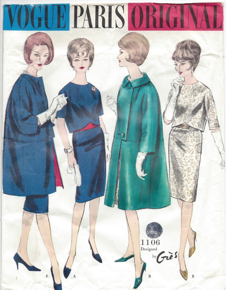 1960 Vintage VOGUE Sewing Pattern DRESS & COAT B36 (1170) by Gres Vogue ...