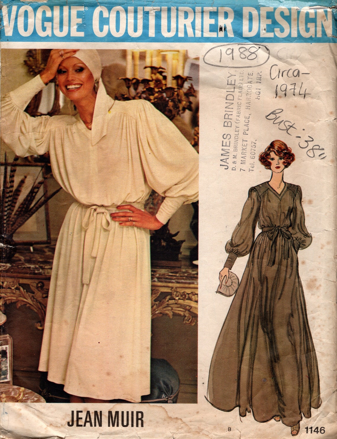 1974 Vintage VOGUE Sewing Pattern B38″ DRESS (1988) by Jean Muir VOGUE ...