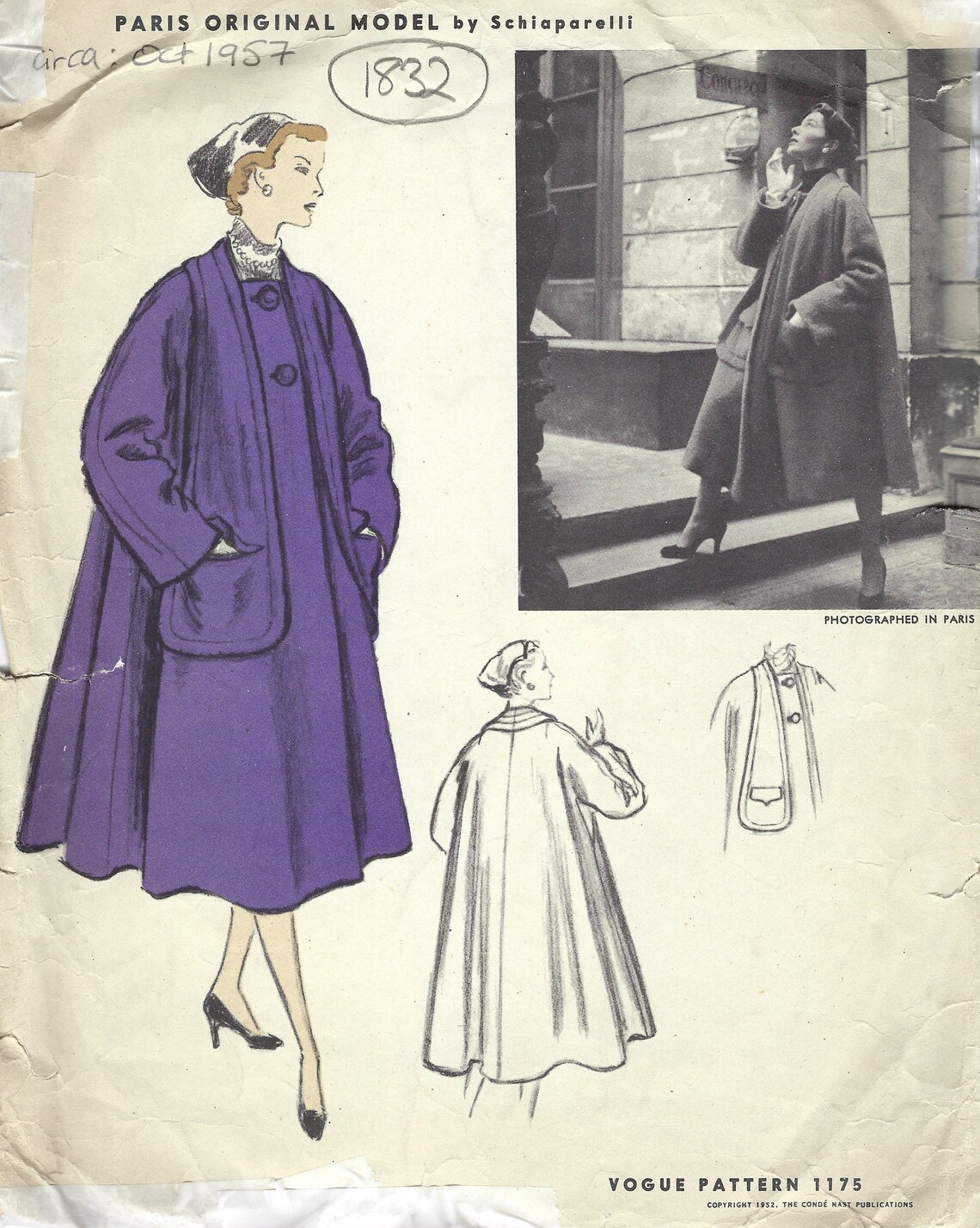 1957 Vintage VOGUE Sewing Pattern COAT Medium B32″ – 34″ (1832 ...