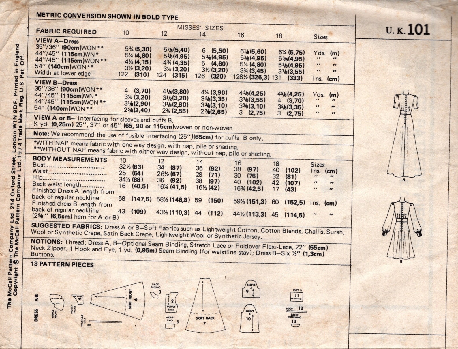 1974 Vintage Sewing Pattern B34″ DRESS (1964) by Mccall’s 101 - Etsy