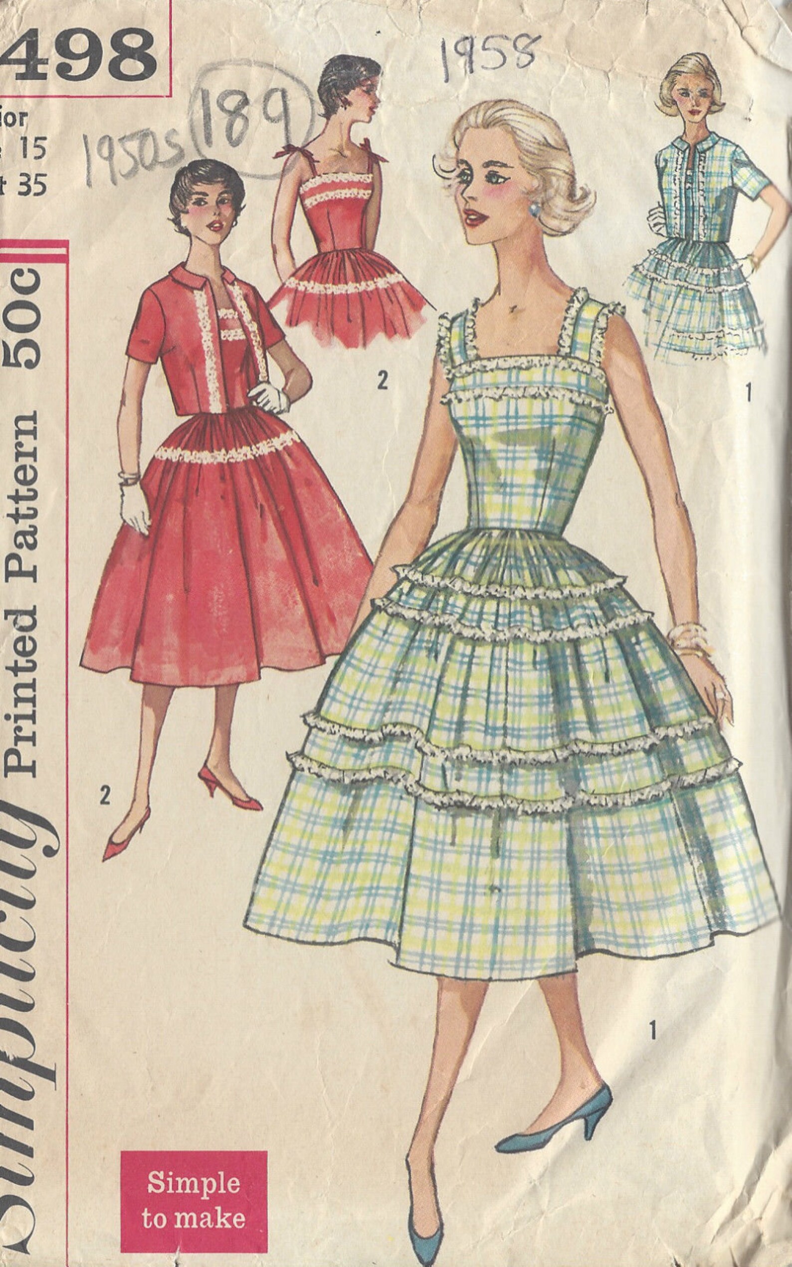 1958 Vintage Sewing Pattern B35" DRESS & JACKET (189) Simplicity 2498 ...