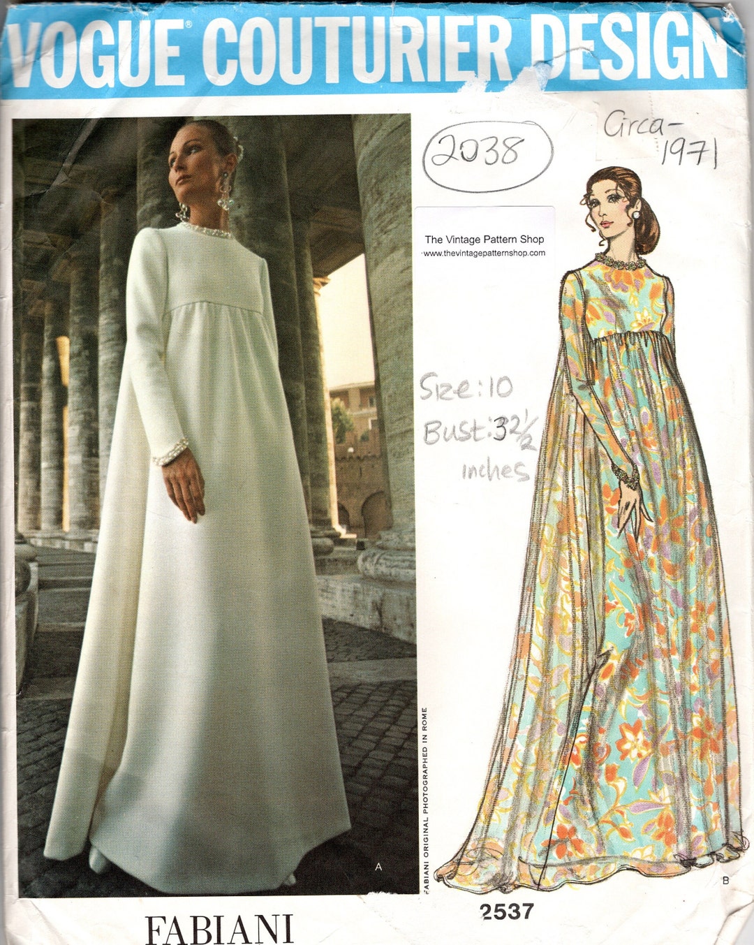 1971 Vintage VOGUE Sewing Pattern B32 1/2in EVENING Dress (2038 ...