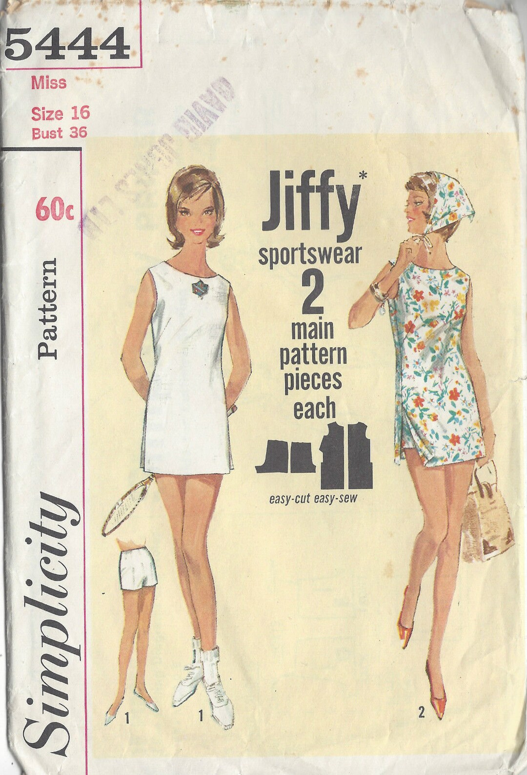 1964 Vintage Sewing Pattern B36 DRESS SHORTS & SCARF (RR983) Simplicity ...