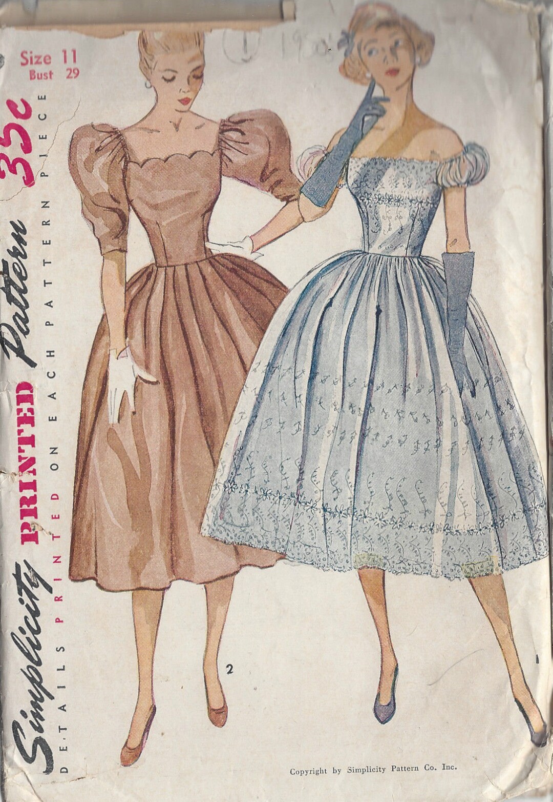 1952 Vintage Sewing Pattern B29" DRESS (R714) Simplicity 3855 - Etsy