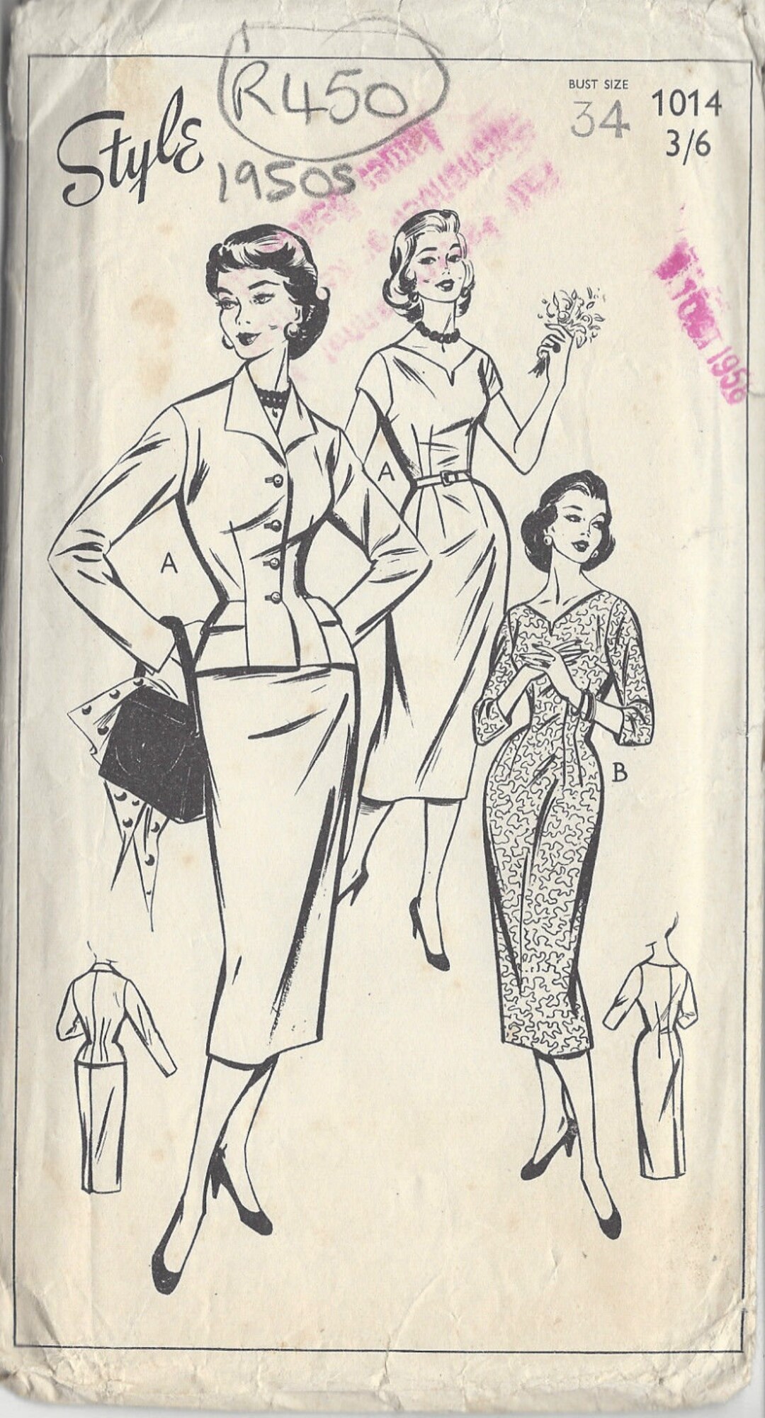 1958 Vintage Sewing Pattern B34" DRESS & JACKET (R450) by Style 1014 - Etsy