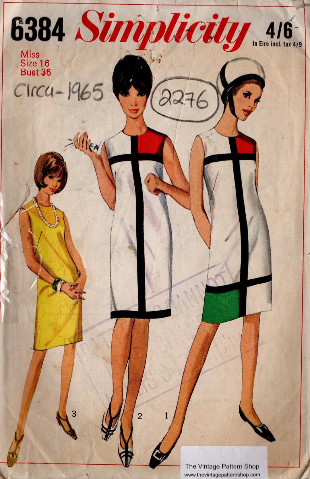 1965 Vintage Sewing Pattern DRESS B36in (2276) Simplicity 6384 - Etsy