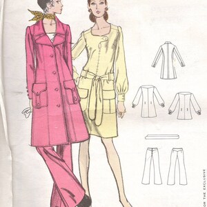 1970 Vintage VOGUE Sewing Pattern B36" Dress, Coat, Top, Hipster Pants ...