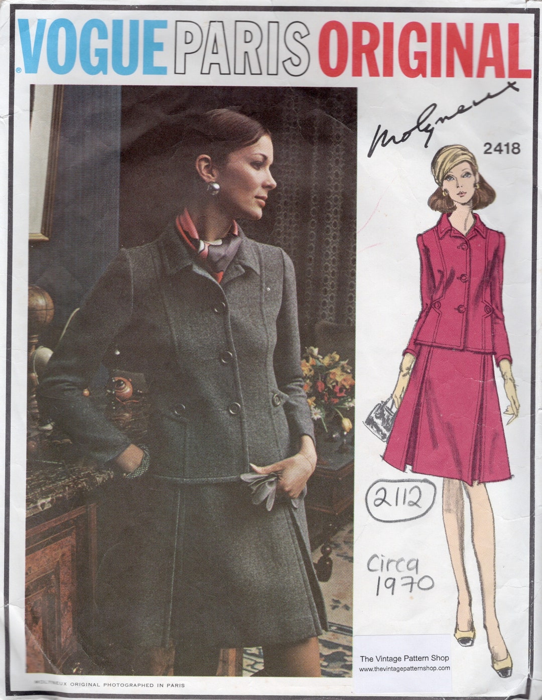 1970 Vintage Vogue Sewing Pattern B36″ SKIRT & JACKET (2112) Vogue 2418 ...