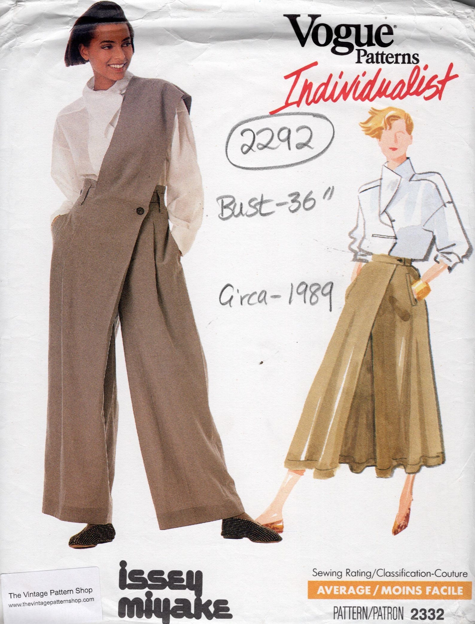 1989 Vintage VOGUE Sewing Pattern (bust: 36 In) Blouse Pants & Skirt ...