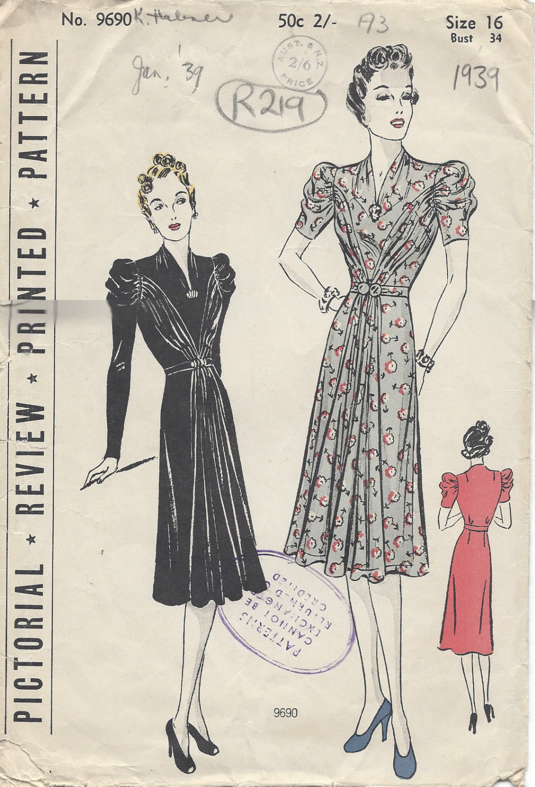 1939 Vintage Sewing Pattern B34 DRESS R219 Pictorial Review 9690 - Etsy