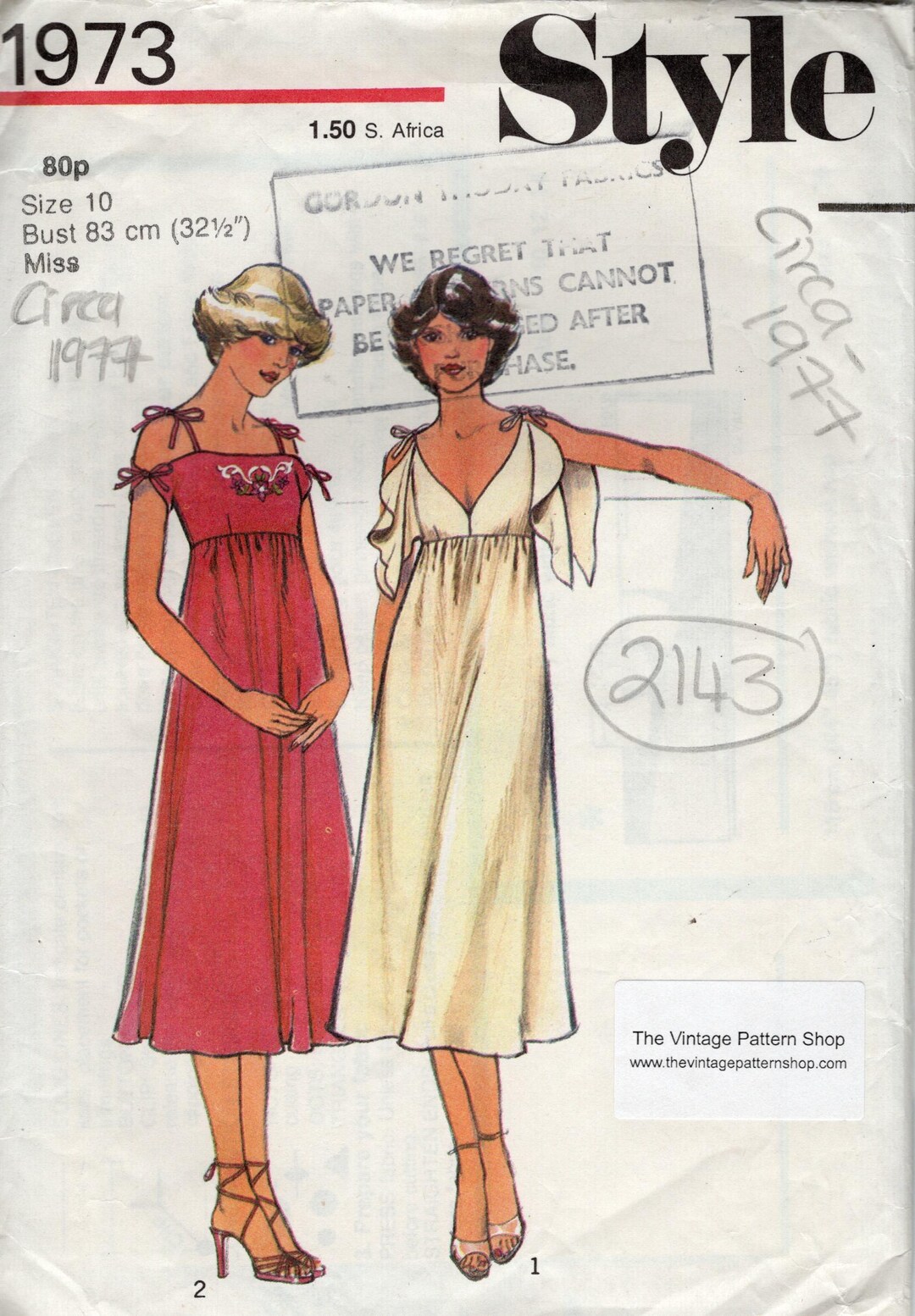 1977 Vintage Sewing Pattern Bust 32 1/2in Dress (2143) Style 1973 - Etsy