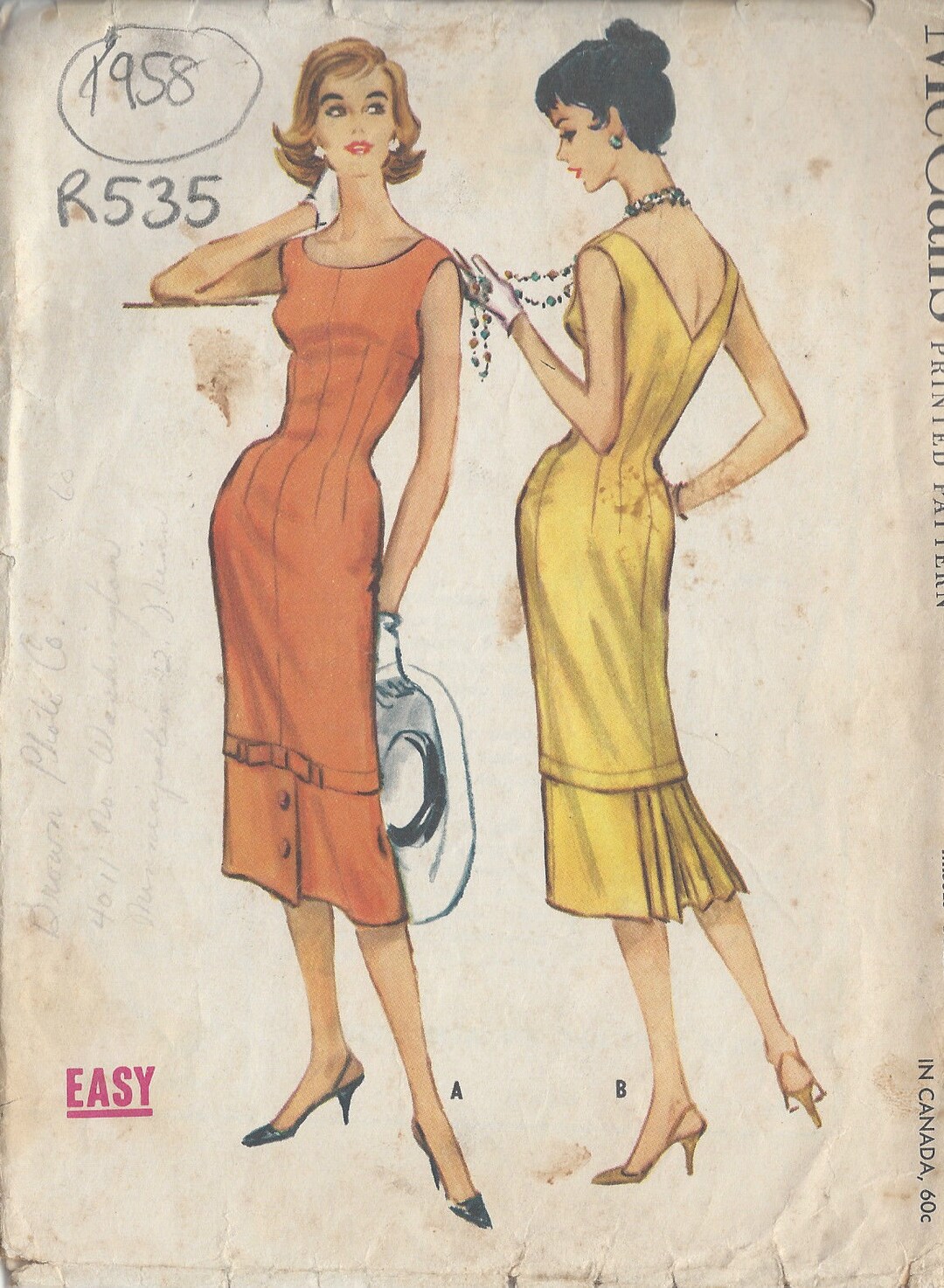 1958 Vintage Sewing Pattern B32" DRESS (R535) Mccalls 4584 - Etsy