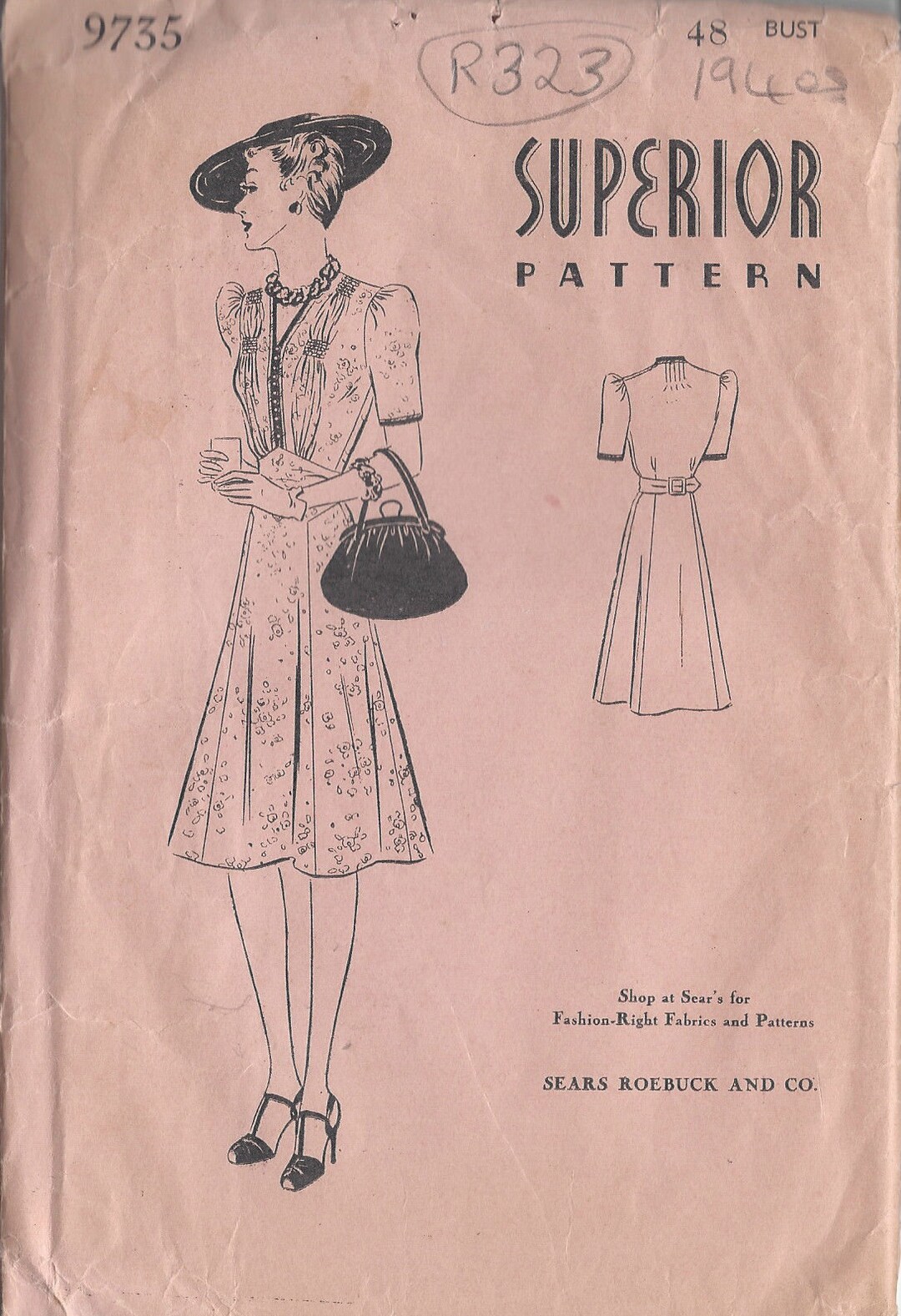 1940s Vintage Sewing Pattern B48" DRESS (R323) by Superior Pattern 9735 ...