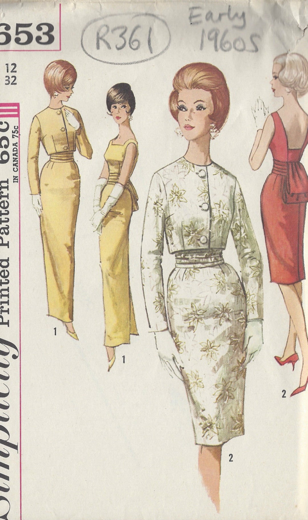 1960s Vintage Sewing Pattern B33" DRESS & JACKET (R643) Simplicity 4653 ...