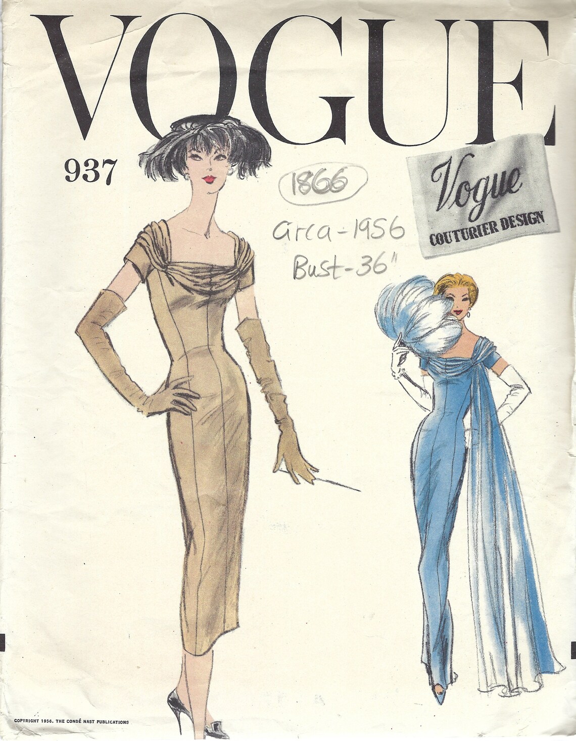 1956 Vintage VOGUE Sewing Pattern Dress B36 1866 Vogue 937 - Etsy