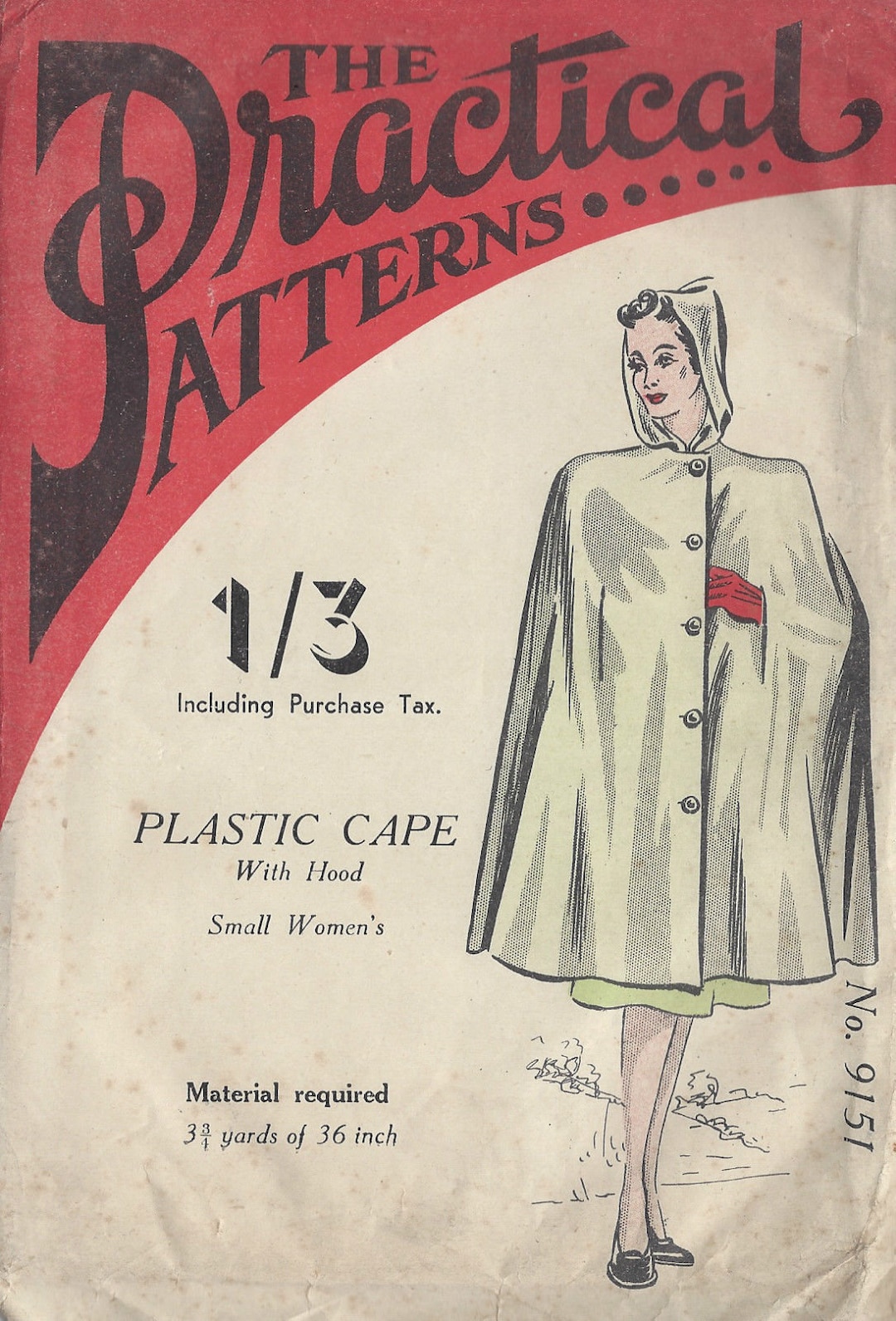 1940s Vintage Sewing Pattern CAPE SMALL (R620) by Practical Patterns ...