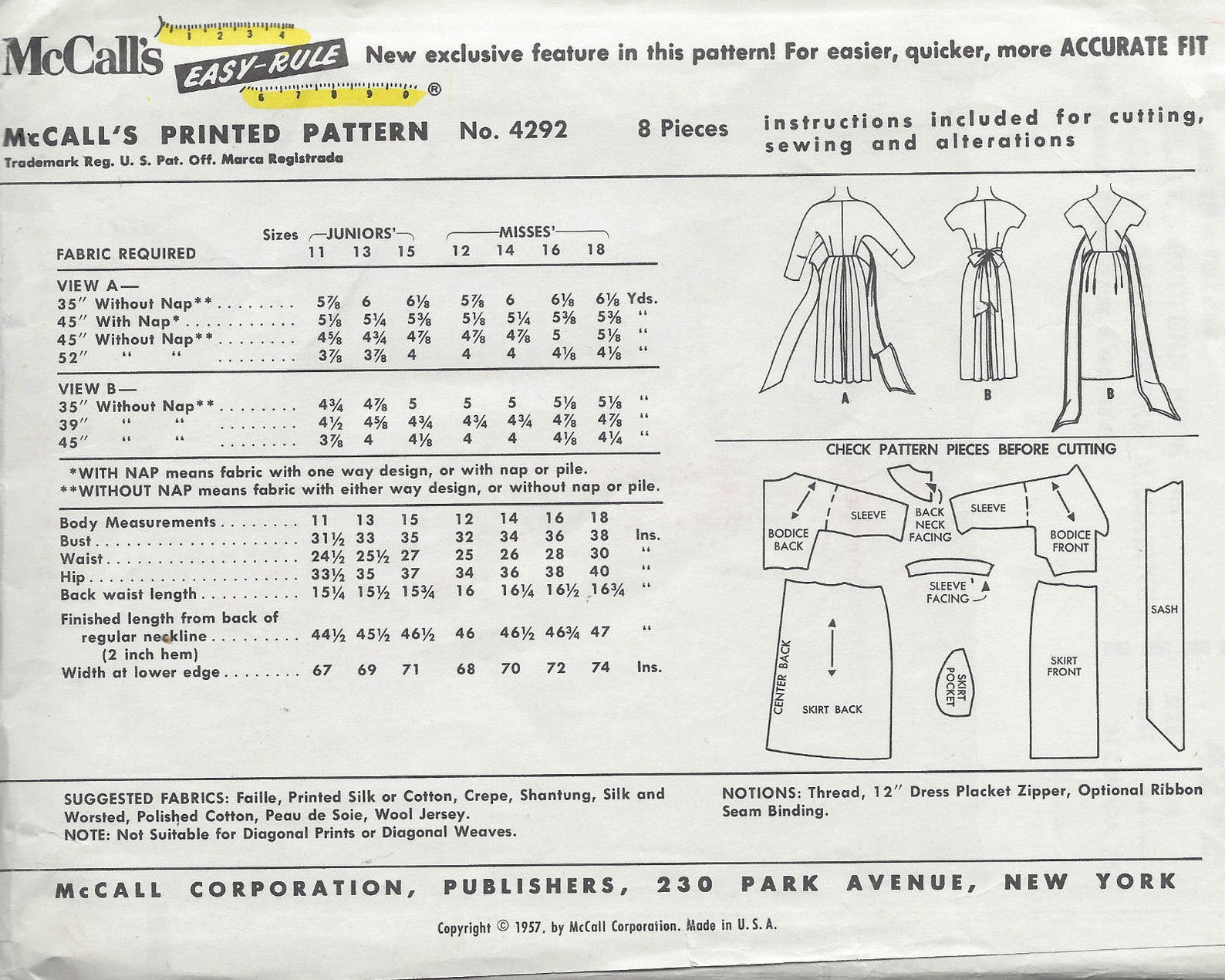 1957 Vintage Sewing Pattern B34 DRESS (1545) by Claire Mccardell for ...