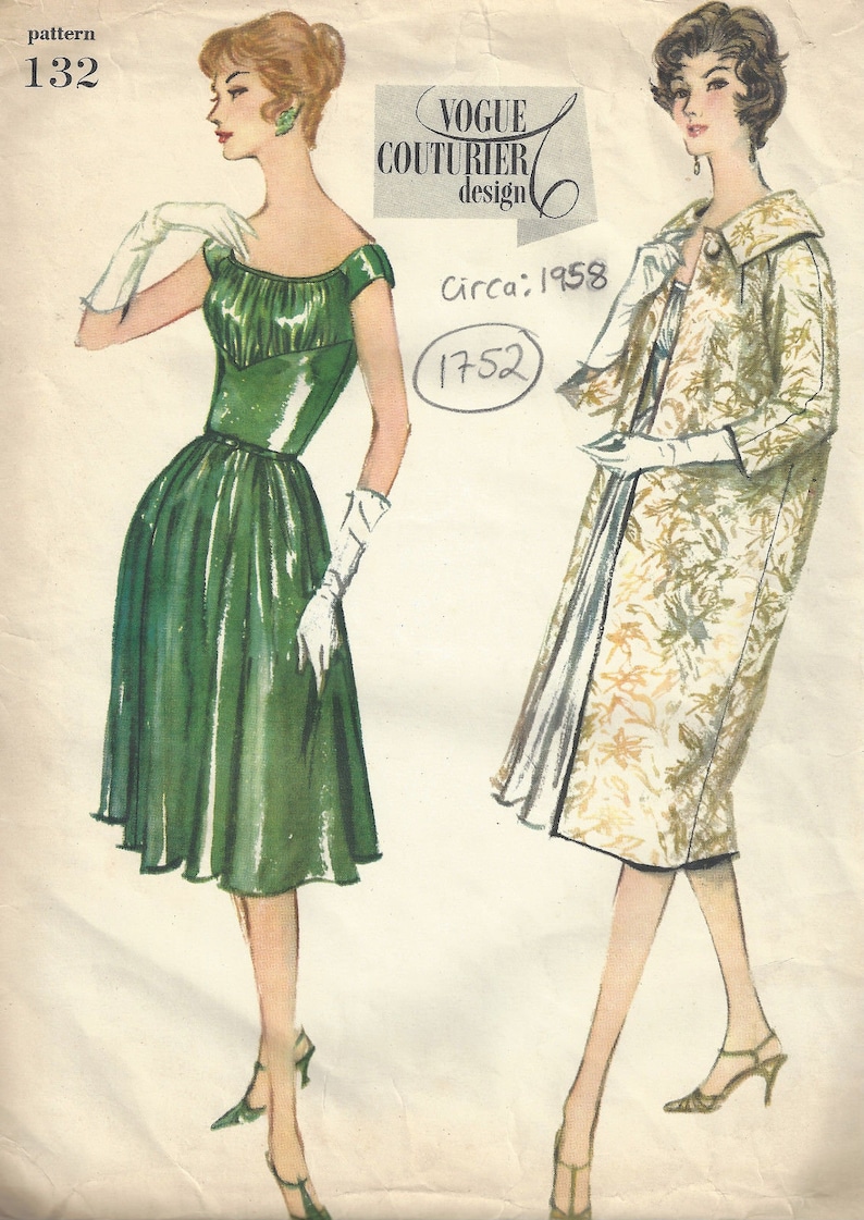 1958 Vintage VOGUE Sewing Pattern B32 DRESS & COAT (1752) Vogue 132 - Etsy