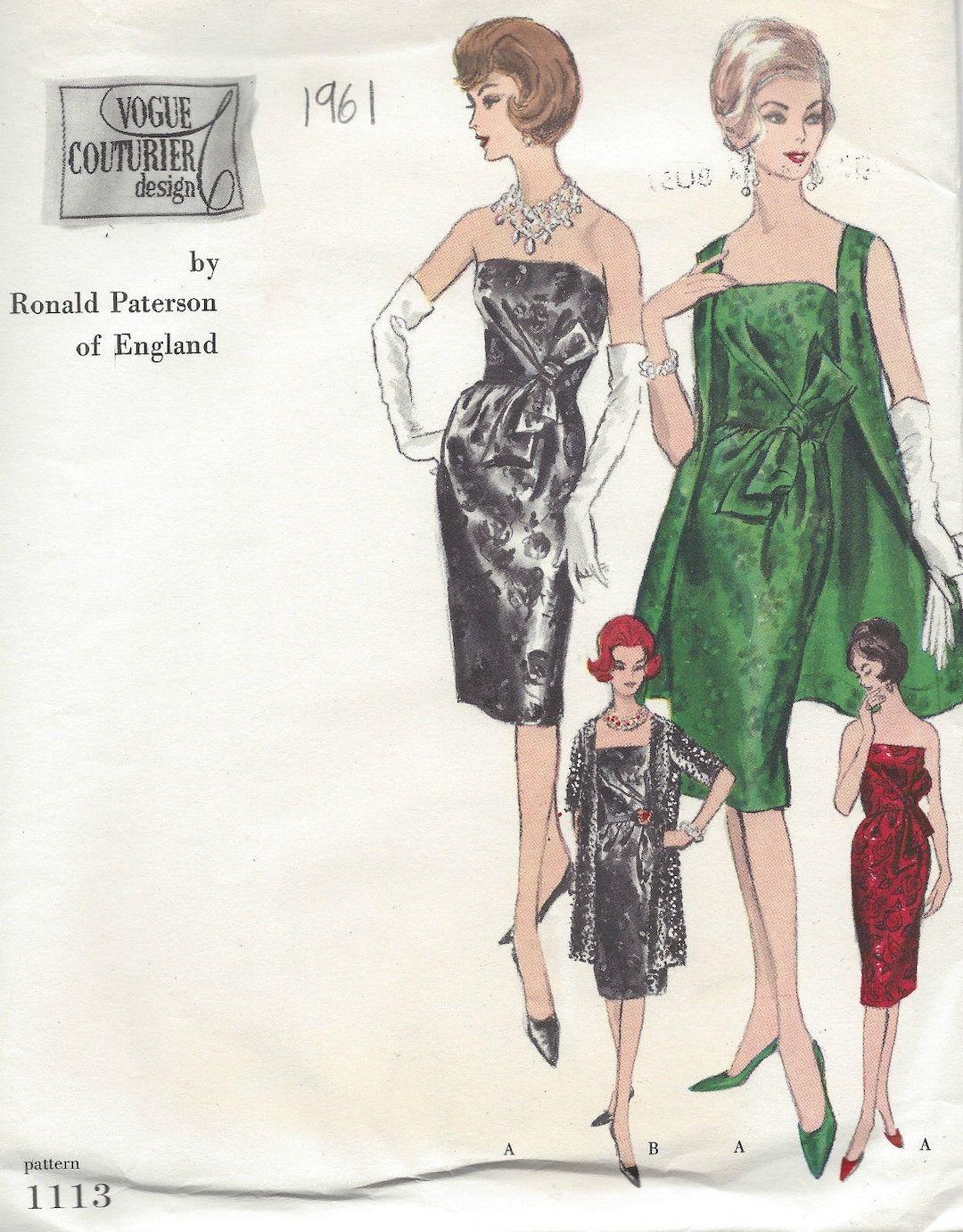 1961 Vintage VOGUE Sewing Pattern B34 DRESS & Coat (1185) BY Ronald ...