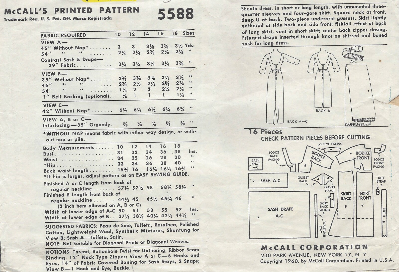 1960 Vintage Sewing Pattern B36 DRESS R422 Mccall's 5588 - Etsy