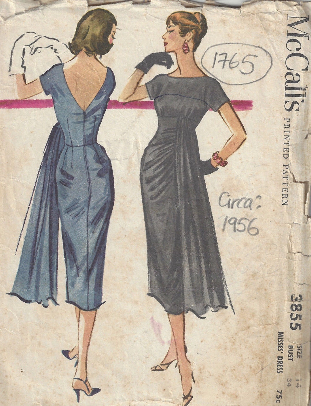 1956 Vintage Sewing Pattern B34 DRESS 1765 Butterick 3855 - Etsy