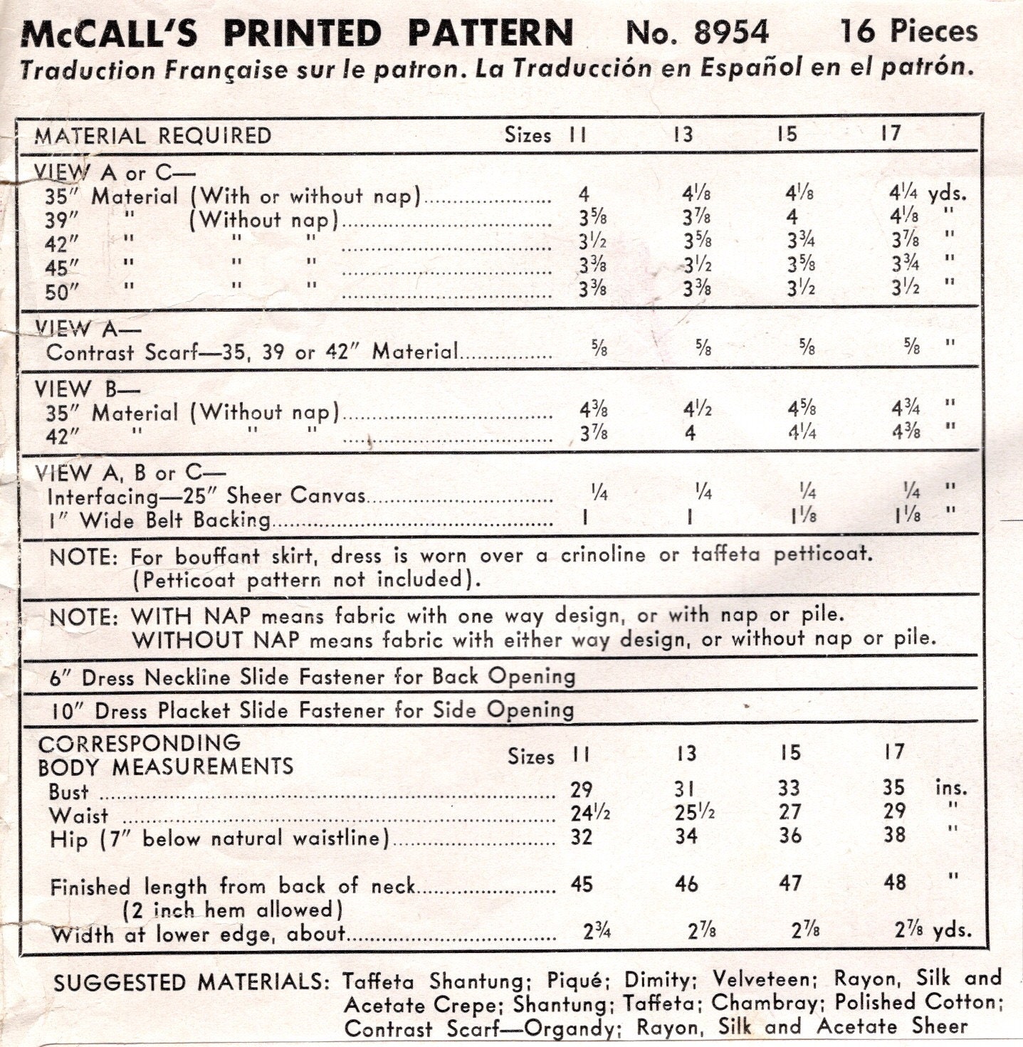1952 Vintage Sewing Pattern B29 Inches DRESS R715 Mccalls - Etsy