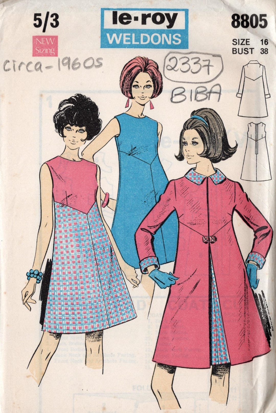 1960s Vintage Sewing Pattern B38″ DRESS & COAT (2337) by Le Roy 8805 ...