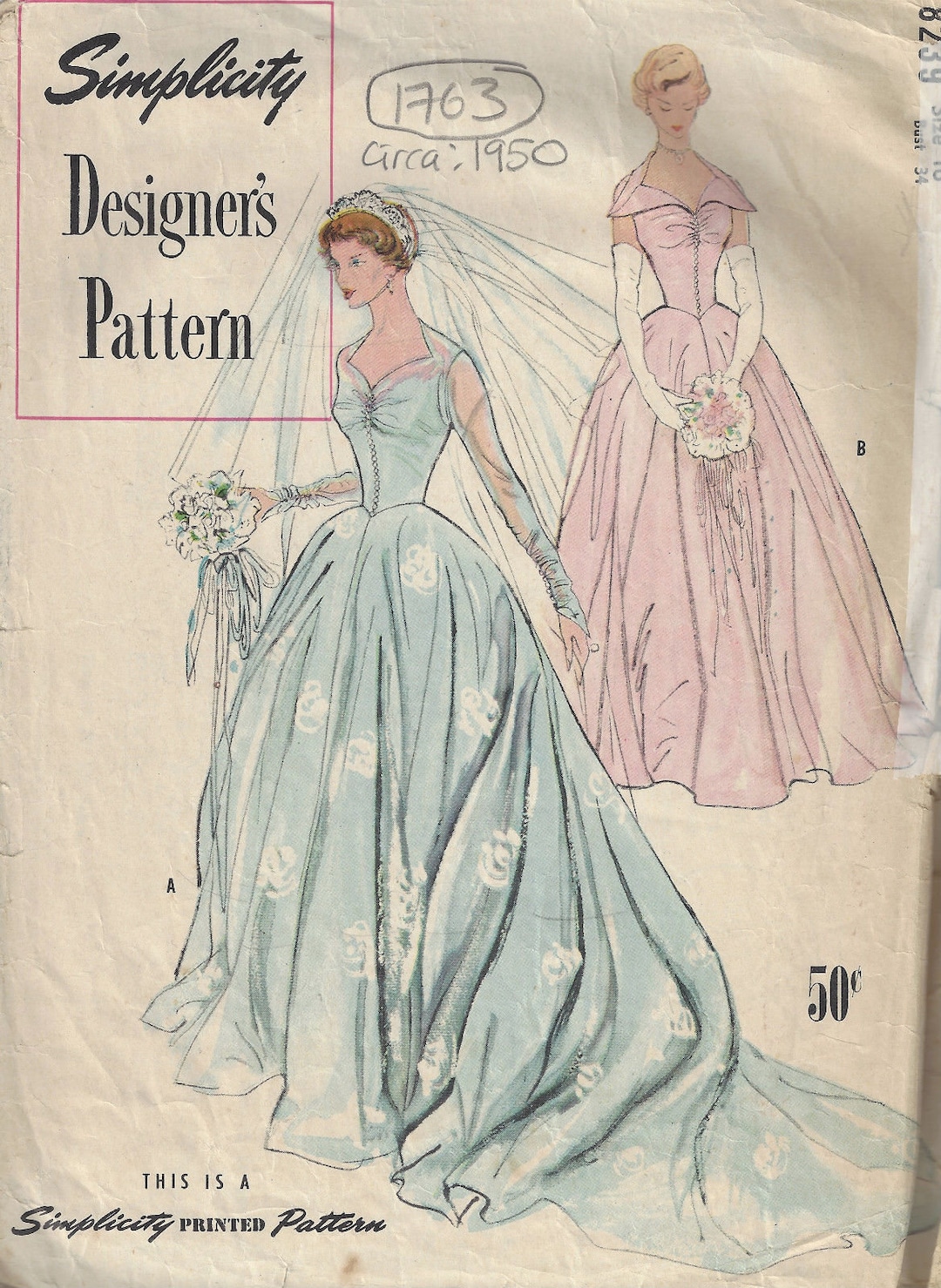 1950 Vintage Sewing Pattern B34 BRIDAL Gown & Bridesmaid DRESS (1763 ...