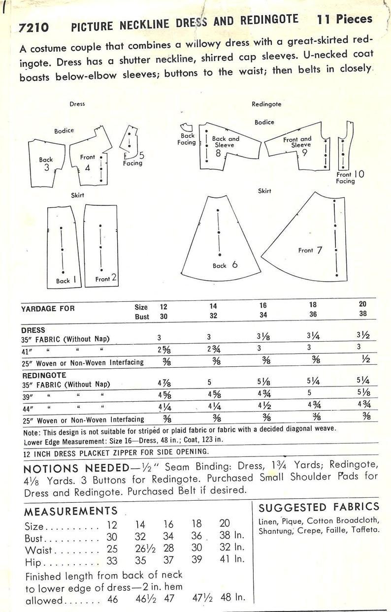 1950s Vintage Sewing Pattern B34 REDINGOTE & DRESS R7 by - Etsy