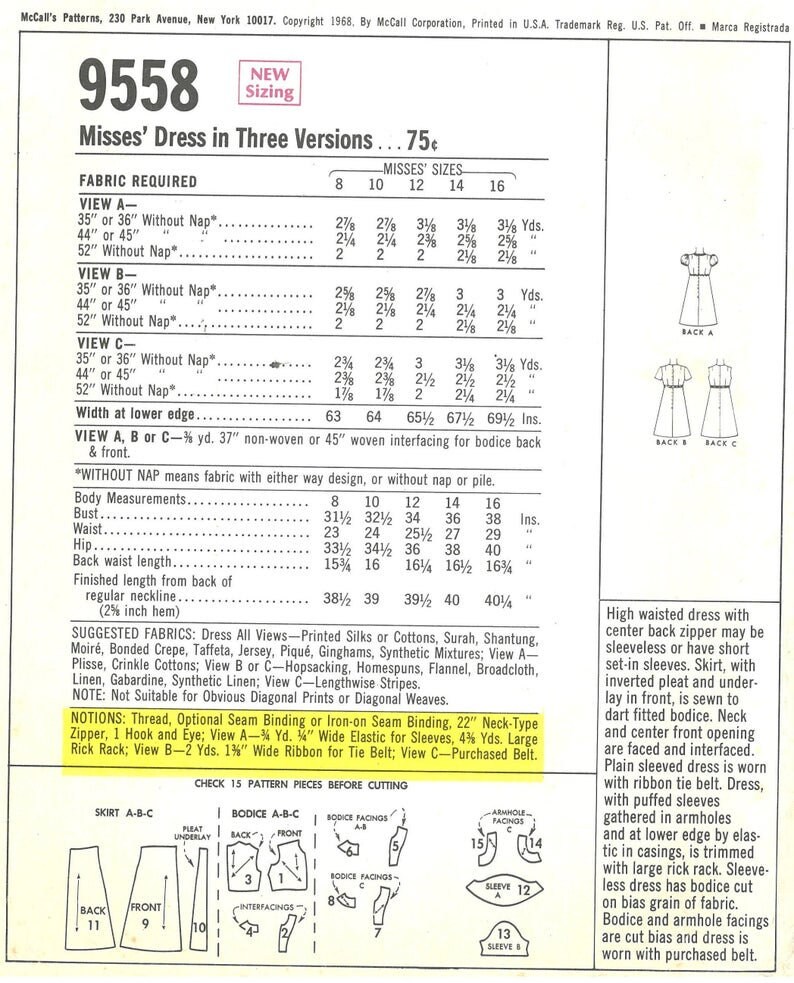 1968 Vintage Sewing Pattern B36in DRESS (R681) by Mccall’s 9558 - Etsy