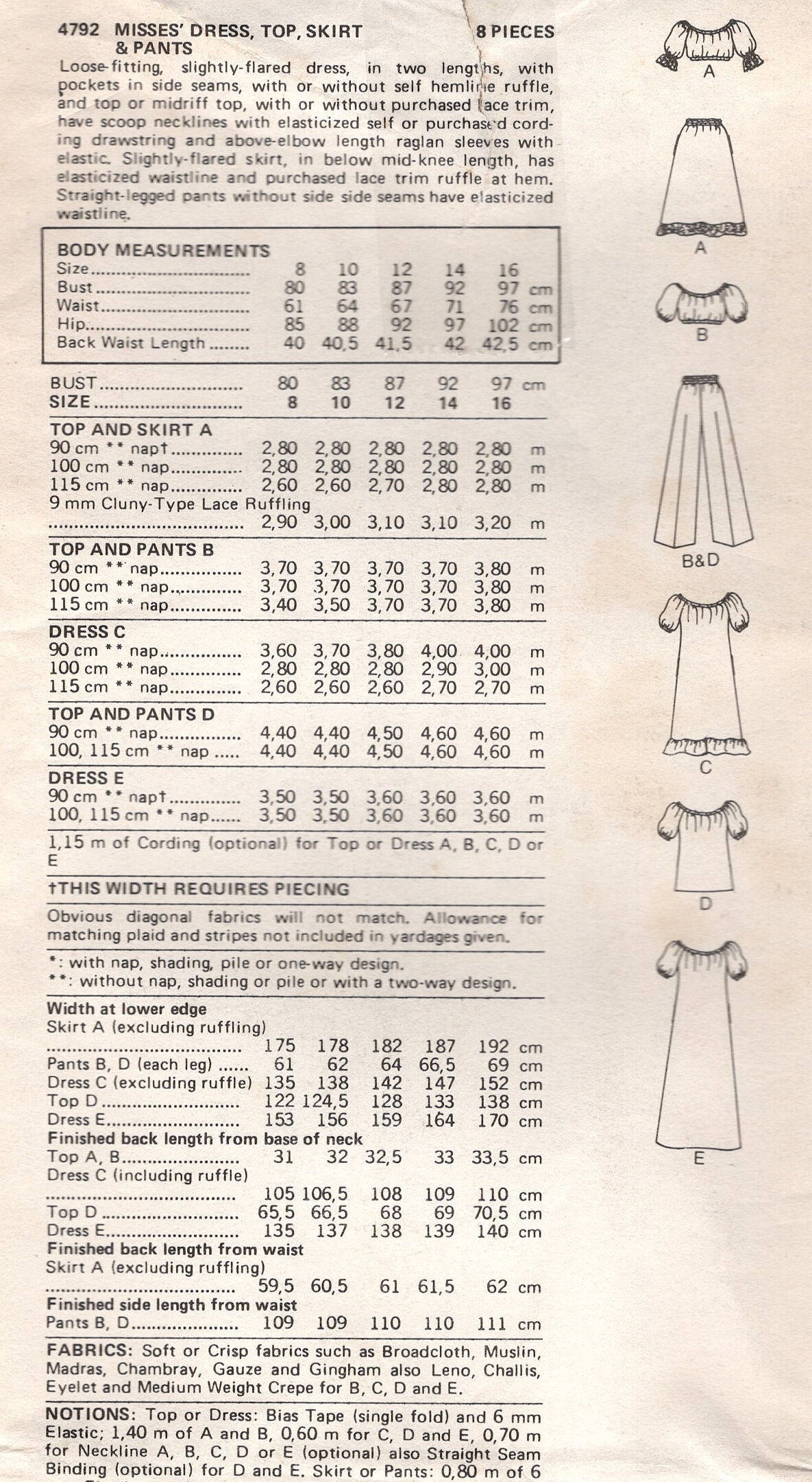 1977 Vintage Sewing Pattern B38 DRESS Top Skirt Pants 2226 Butterick ...
