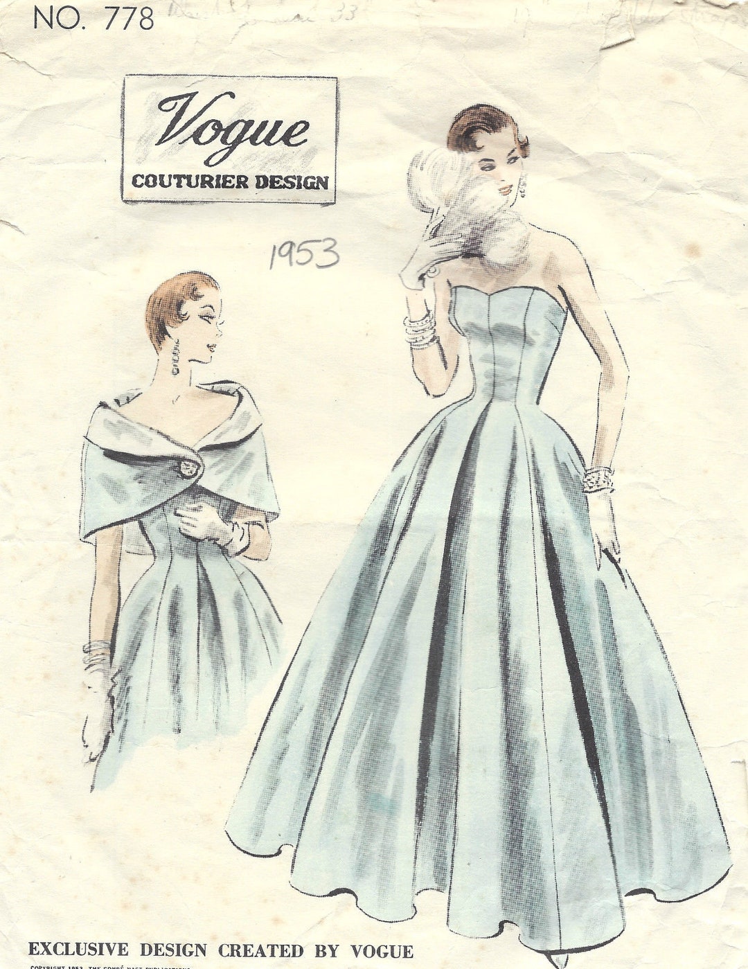 1953 Vintage VOGUE Sewing Pattern B34 DRESS & CAPE (1434) Vogue 778 - Etsy