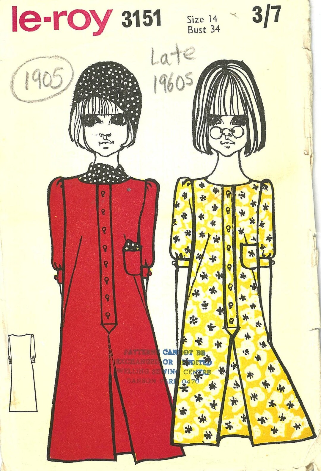 1960s Vintage Sewing Pattern B34″ DRESS (1905) Barbara Hulanicki (biba ...
