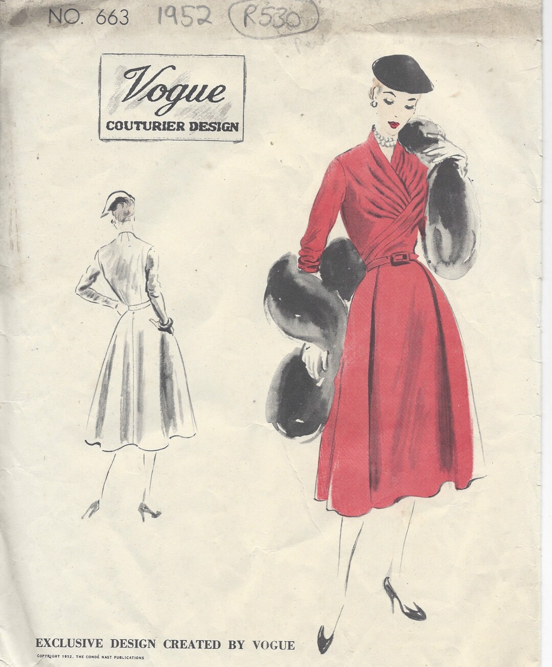 1952 Vintage VOGUE Sewing Pattern DRESS B38" (R530) Vogue 663 - Etsy