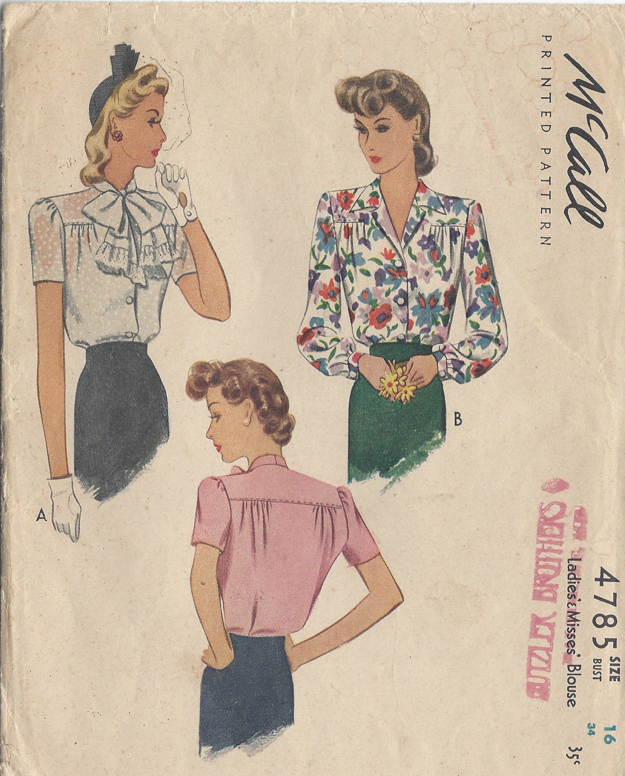 1942 Vintage Sewing Pattern B34 BLOUSE (R864) Mccall 4785 - Etsy