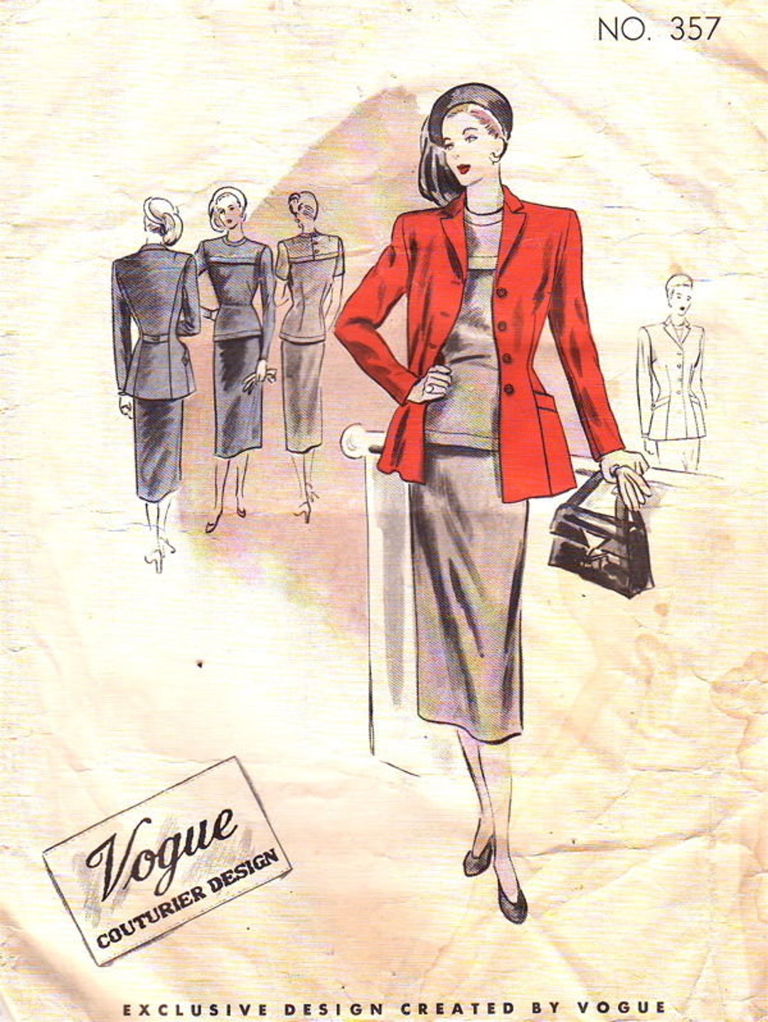 1940s WW2 Vintage Vogue Sewing Pattern B32 SUIT-JACKET & SKIRT (1123 ...