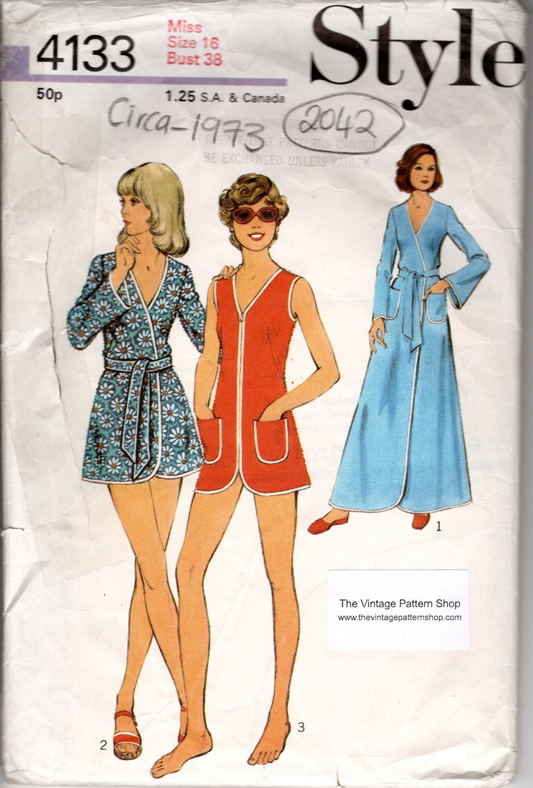 1973 Vintage Sewing Pattern Bust 38in Robe & Beach Dress (2042) Style ...