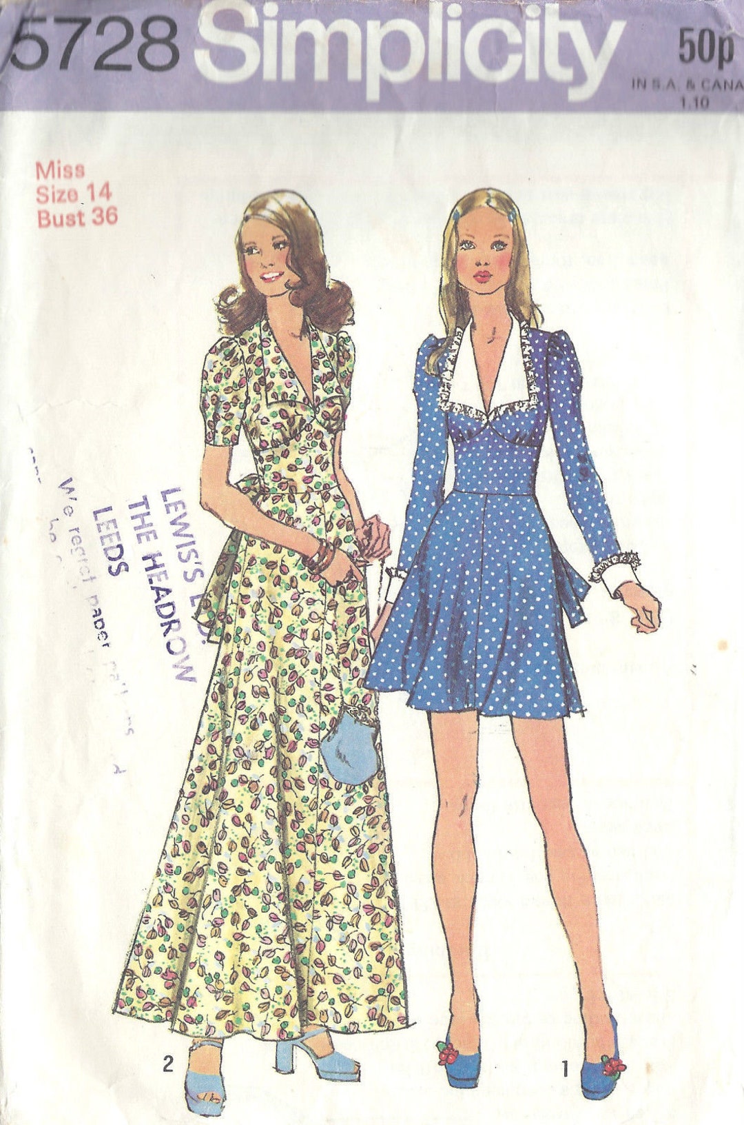 1971 Vintage Sewing Pattern B36 DRESS (1471) Simplicity 5728 - Etsy
