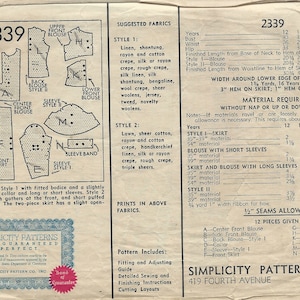 1930s Vintage Sewing Pattern B32 TWO-PIECE DRESS (1443) Simplicity 2339 ...