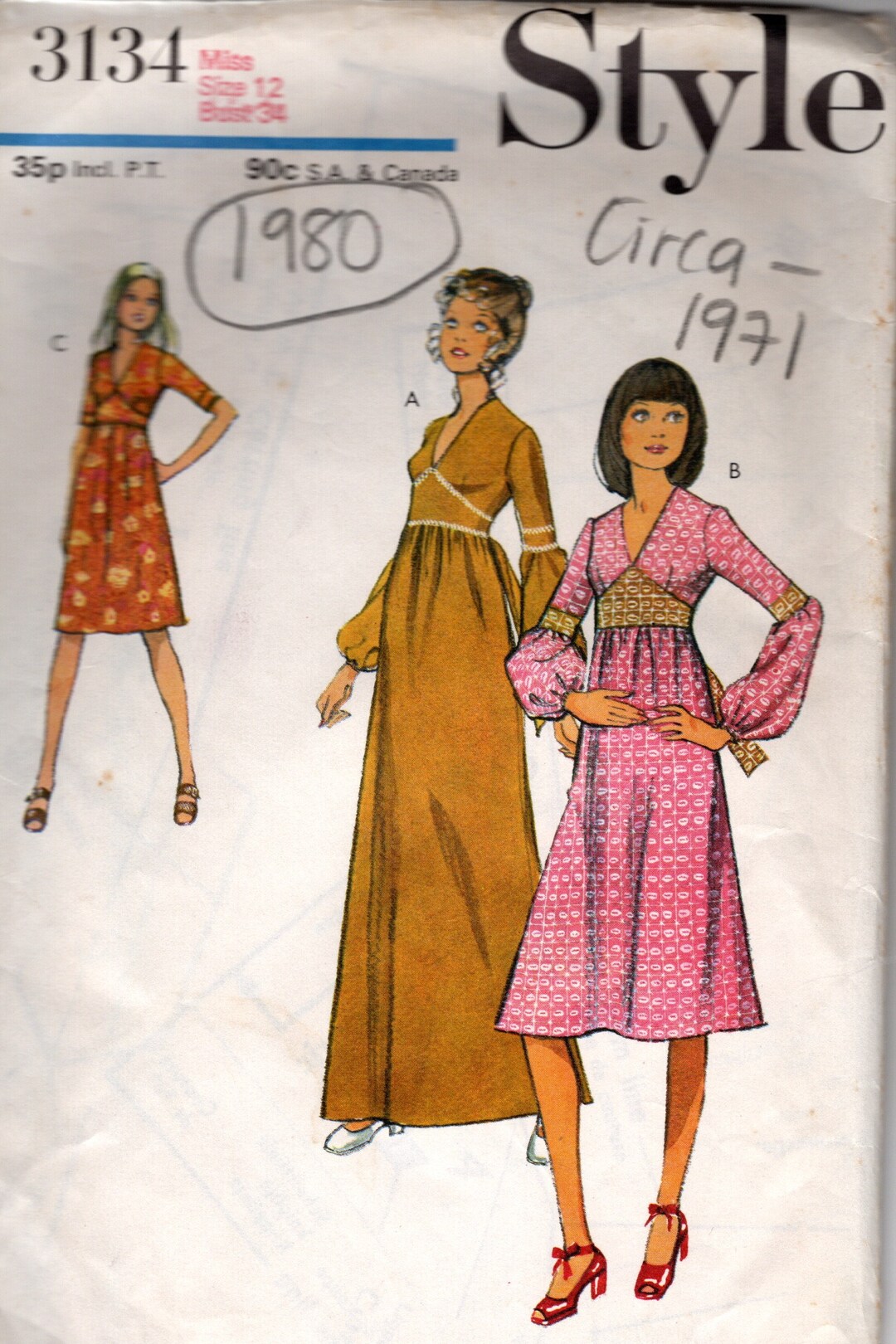 1971 Vintage Sewing Pattern B34″ DRESS (1980) by Style 3134 - Etsy