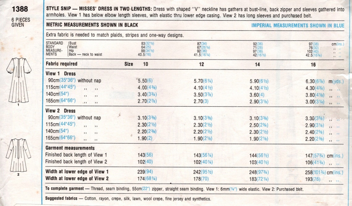 1975 Vintage Sewing Pattern DRESS B36 92cm 2124 by - Etsy