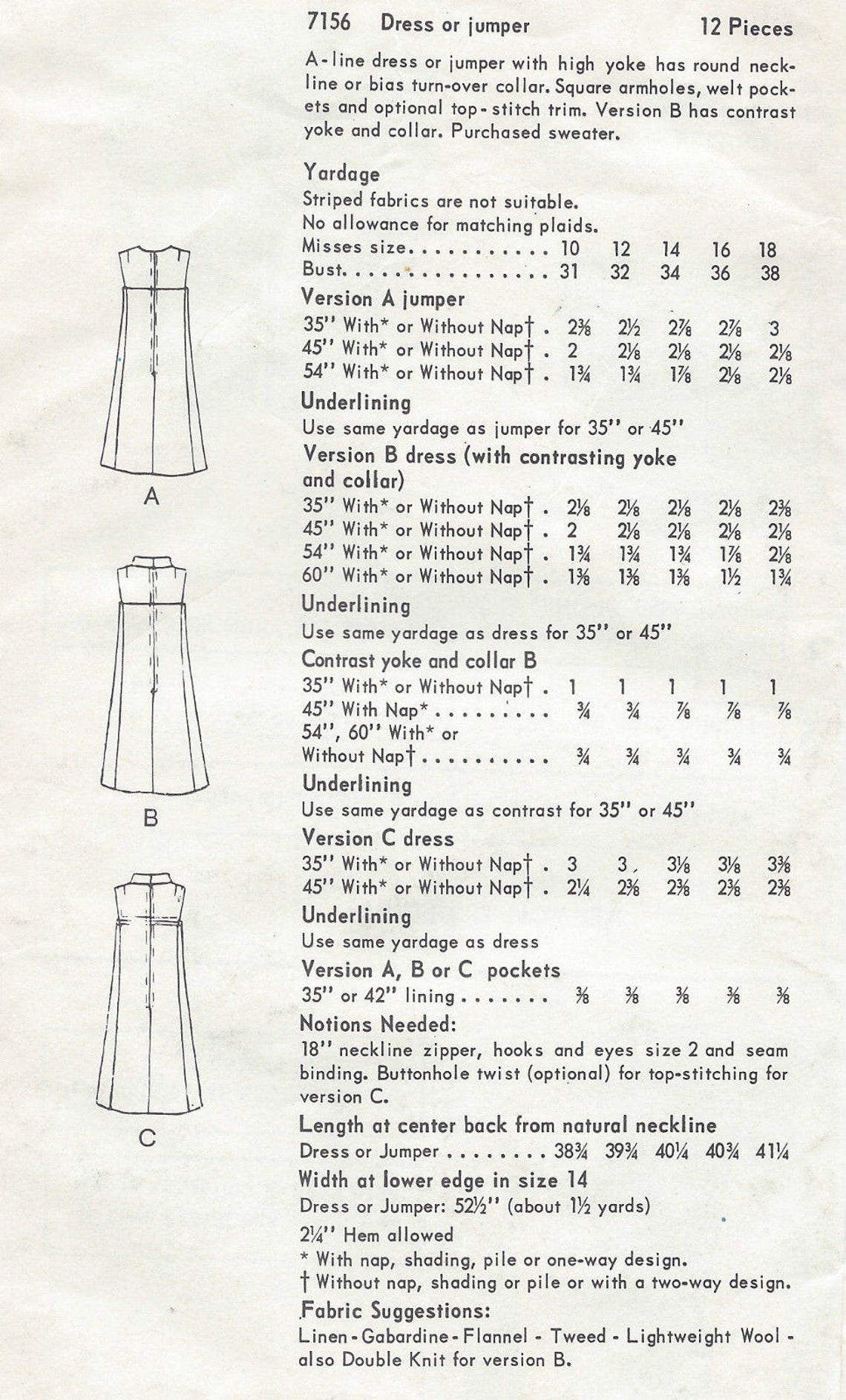 1960s Vintage Sewing Pattern B36 DRESS (1065) Vogue 7156 - Etsy