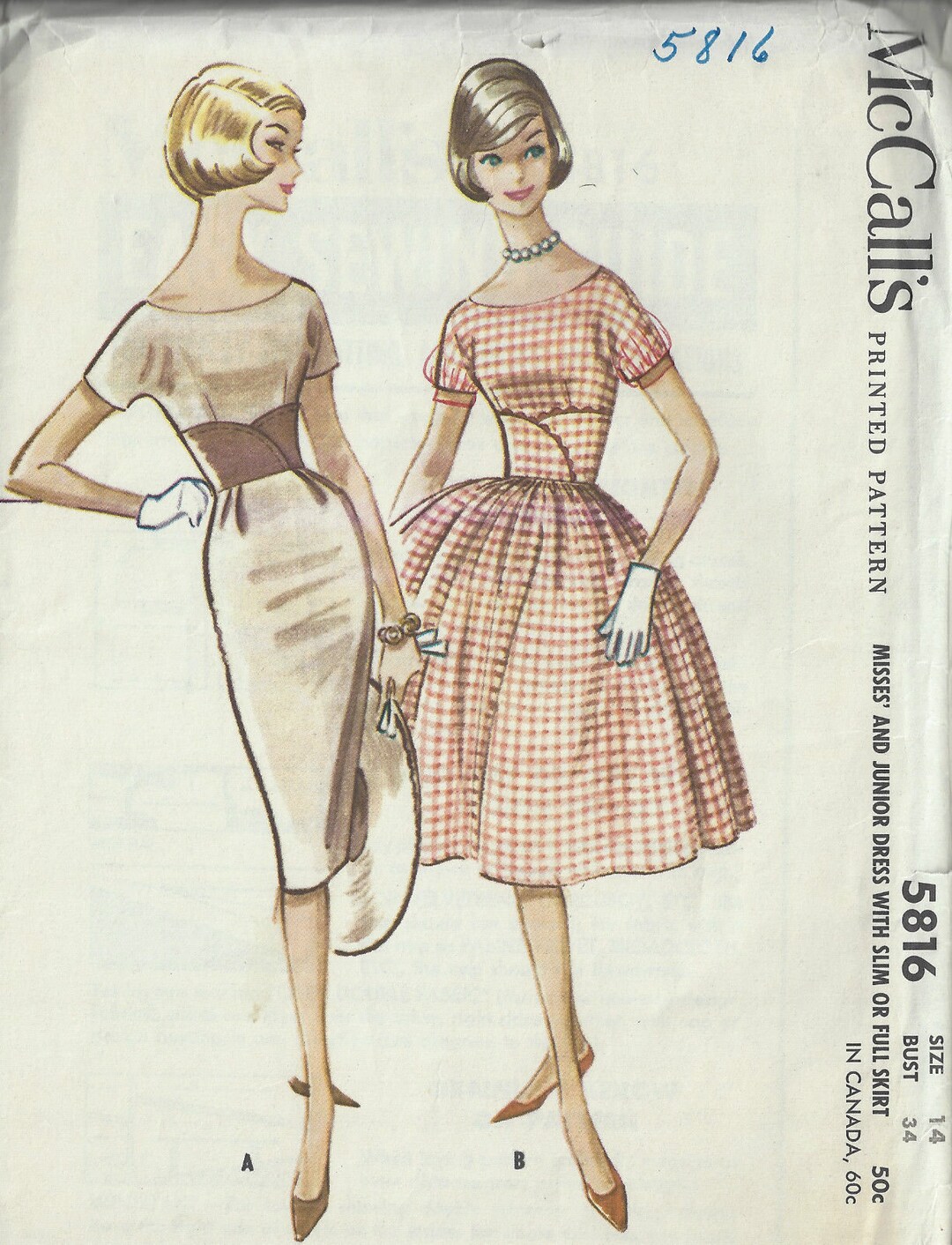 1961 Vintage Sewing Pattern B34 DRESS (1552) by Mccall’s 5816 - Etsy