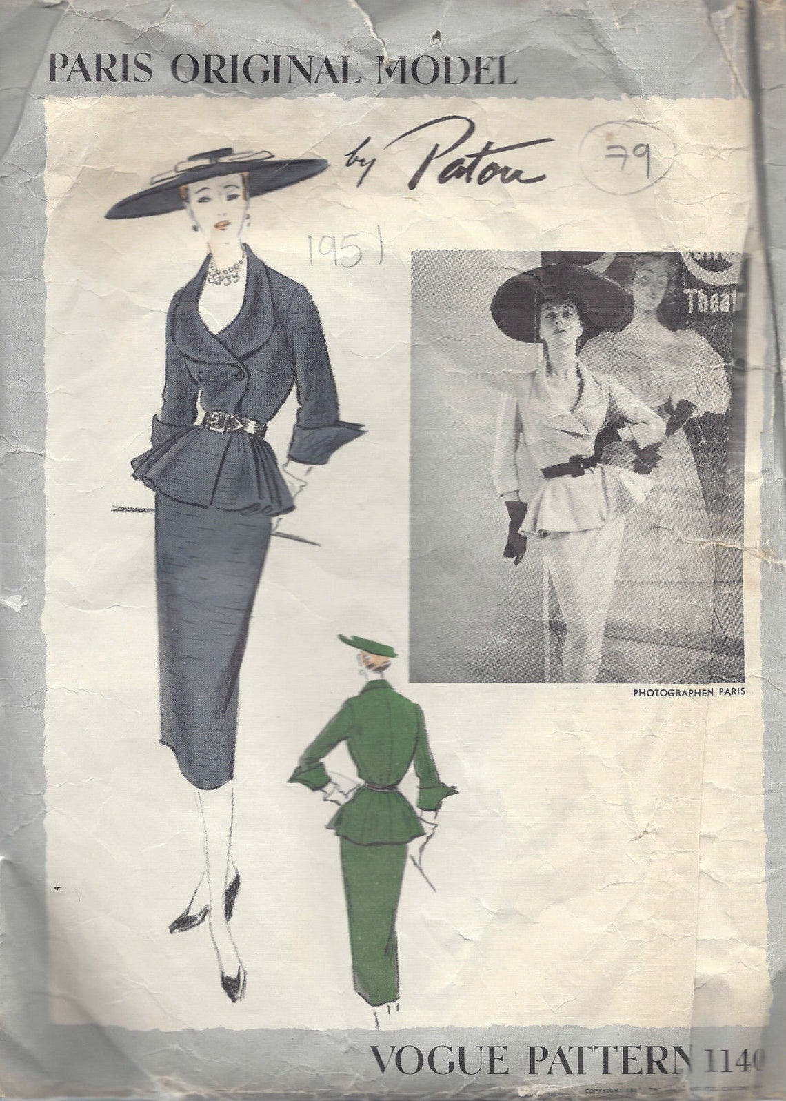 1951 Vintage VOGUE Sewing Pattern B30" Suit - SKIRT & JACKET (79) by ...