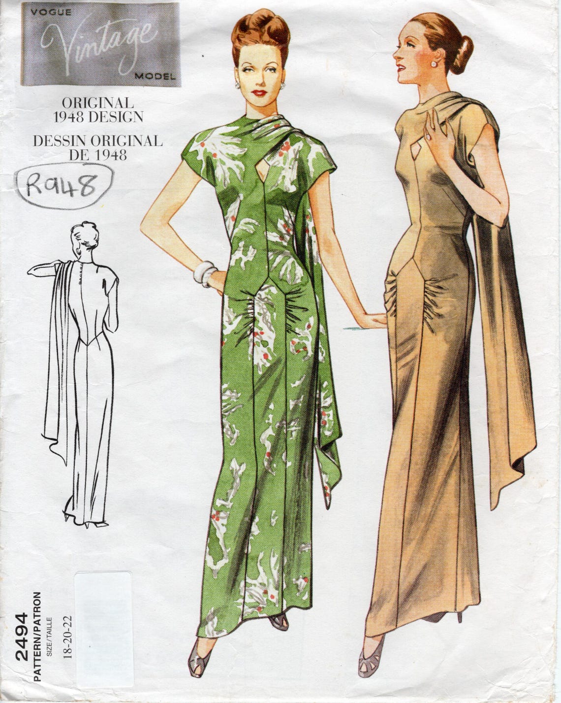 1948 Vintage VOGUE Sewing Pattern B40-42-44 DRESS (R948) Vogue 2494 - Etsy